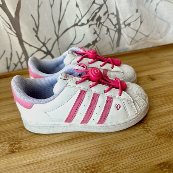 adidas | Shoes | Adidas Superstar White With Pink Stripes Embroidered ...